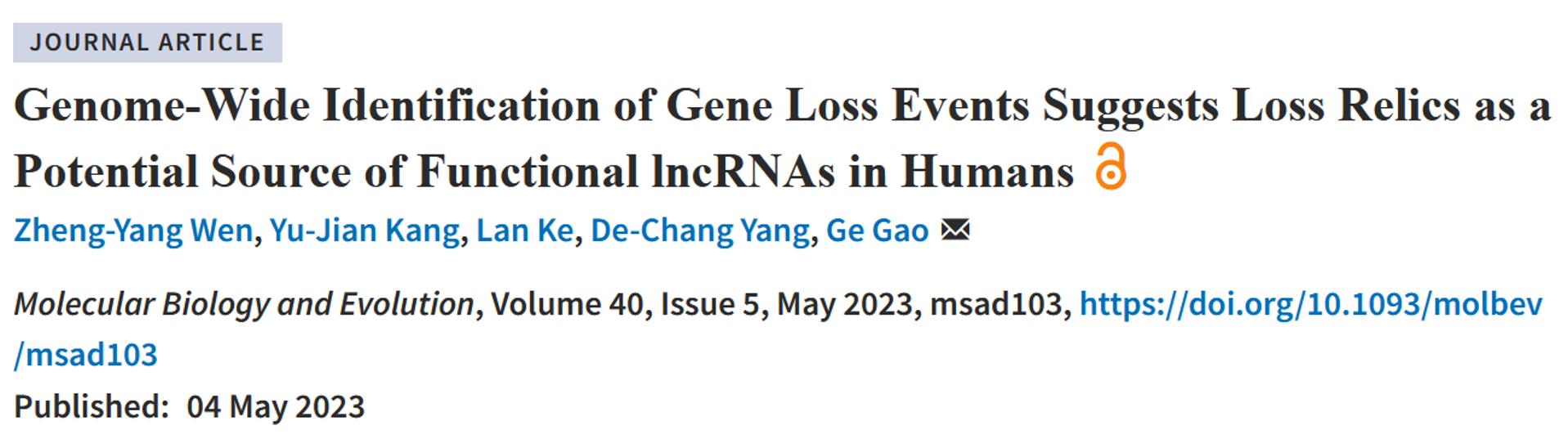 Mol. Biol. Evol. | Genome-wide identification of gene loss events suggests loss relics as a ...